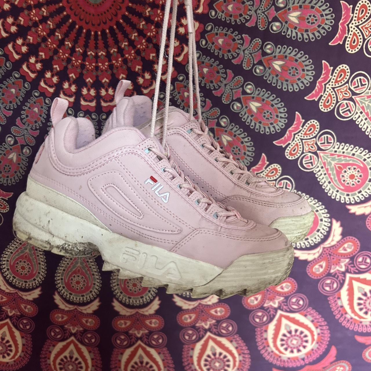 baby pink fila disruptors ! been worn but have no... - Depop