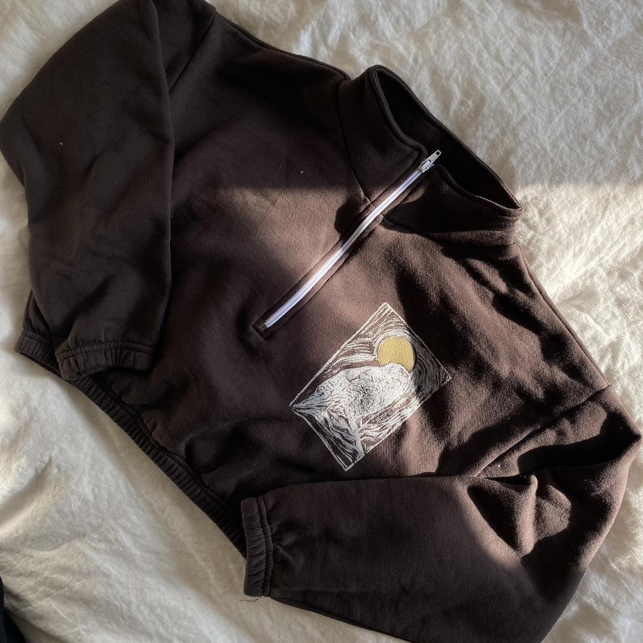 Owl flex fleece crop half zip hoodie in chocolate... - Depop