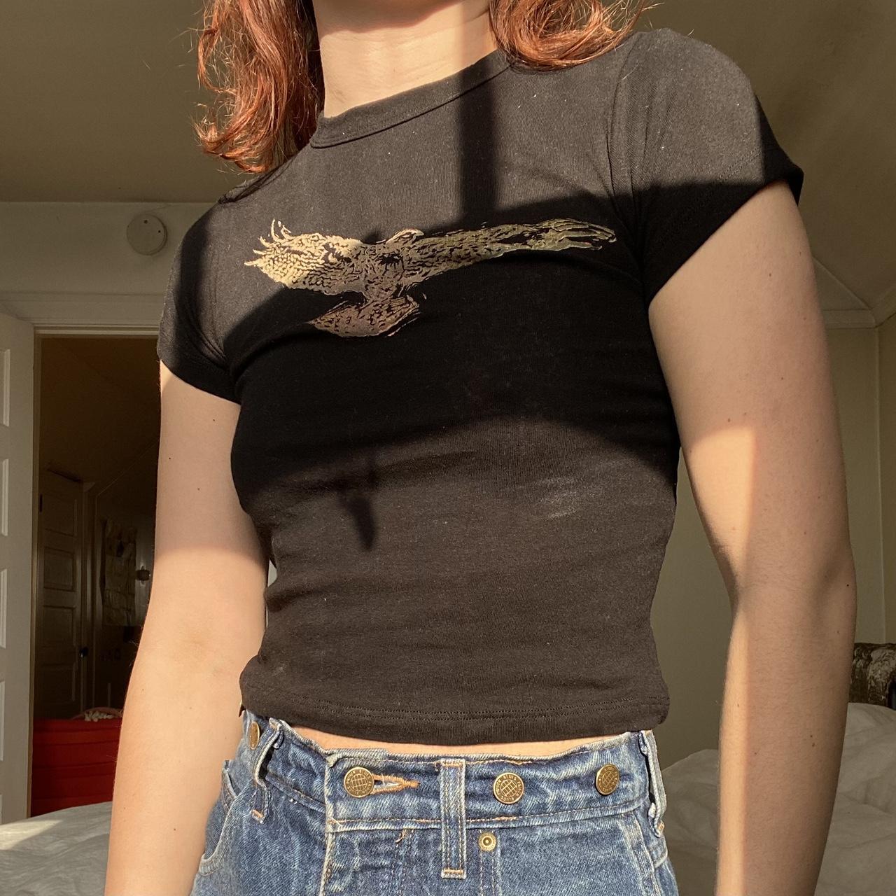 Hawk block print on a los angeles apparel baby tee... | Depop