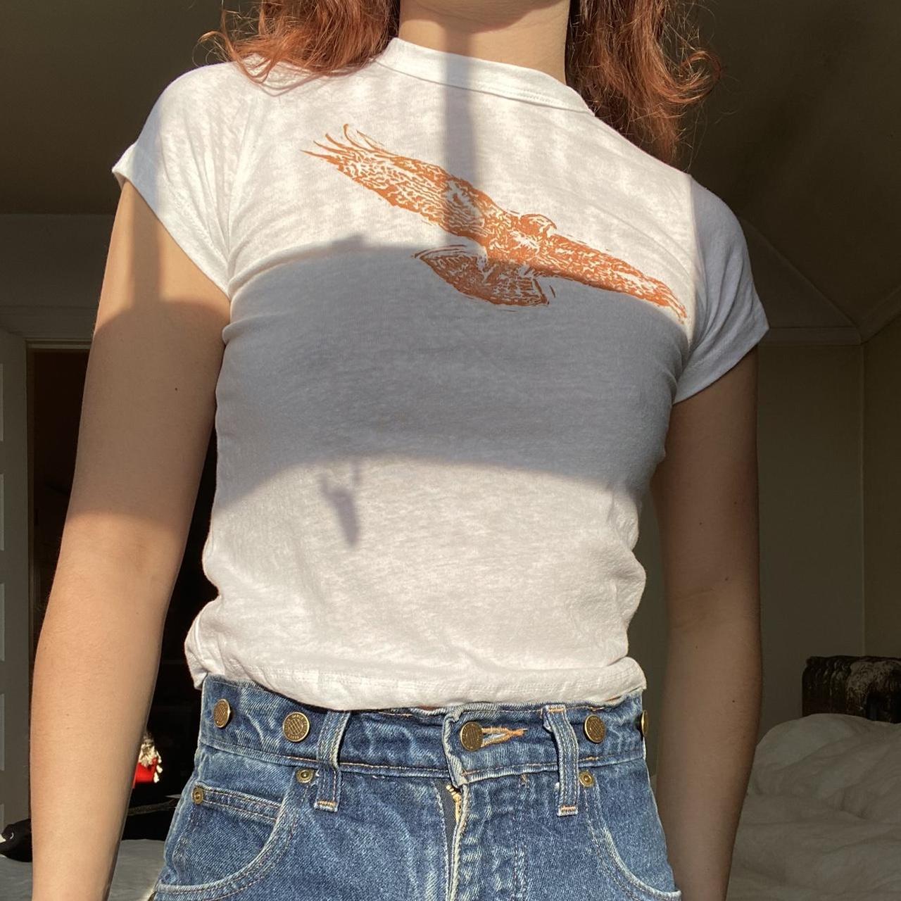 Hawk block print on a los angeles apparel baby tee... | Depop