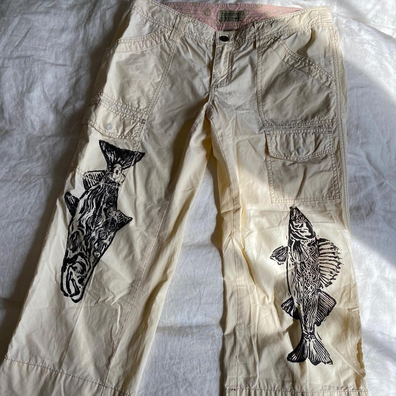 vintage fish print cargo capris salmon and walleye... | Depop