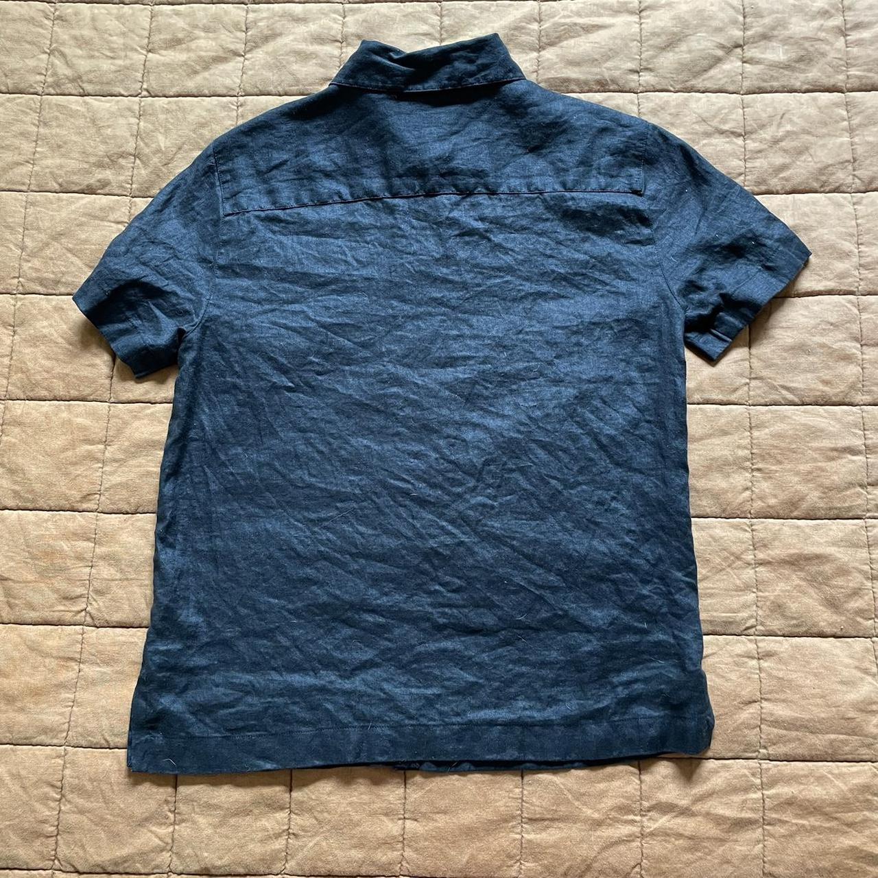 Anne Taylor black linen button up top. Slight sheen,... - Depop