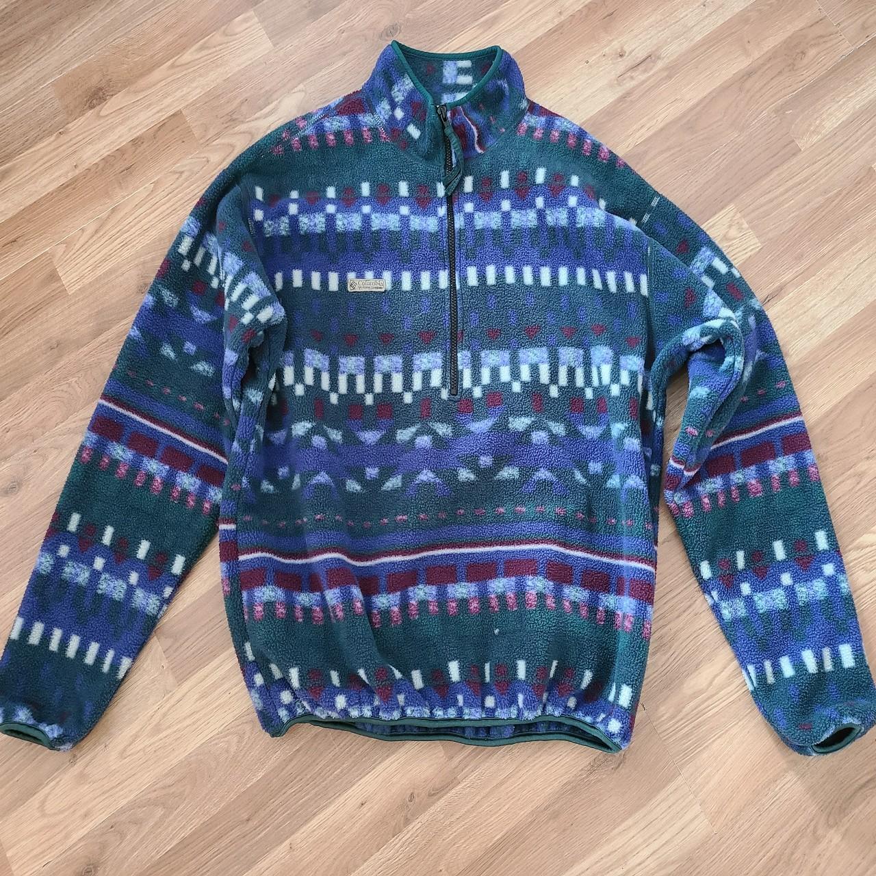 Vintage Colombia fleece sweater. Size large. Leather... - Depop