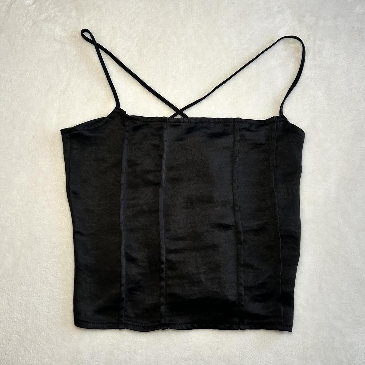Motel rocks black satin corset top with tie string... - Depop