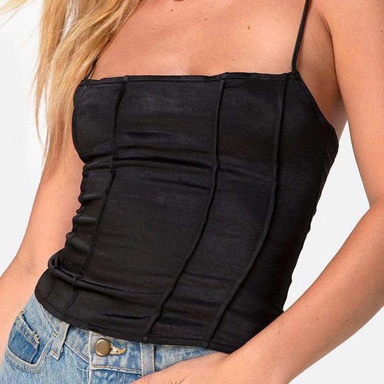 Motel rocks black satin corset top with tie string... - Depop