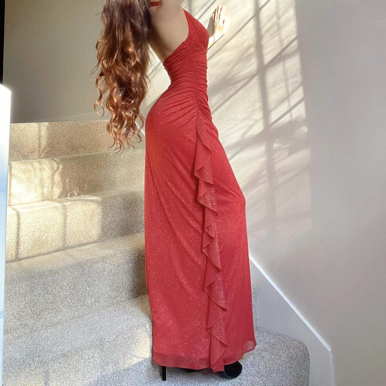 Vintage 90’s Cache Red/Orange Halter Neck Ruffle... - Depop