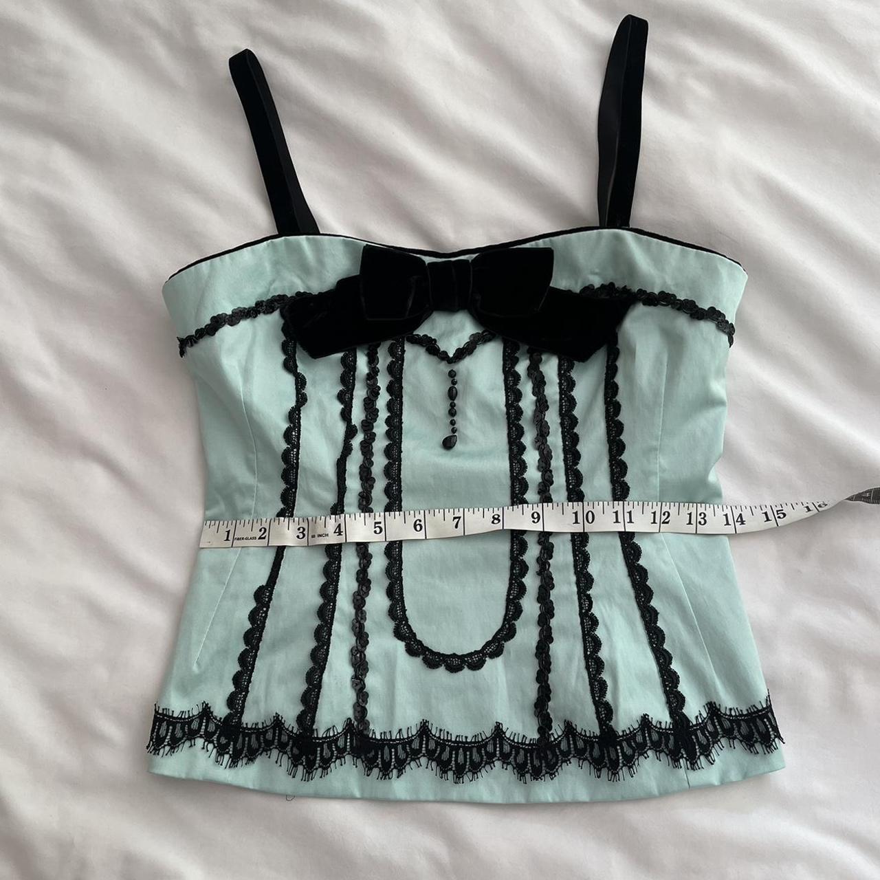 Vintage Nanette Lepore Aqua and Black Lace Bow Tie... - Depop