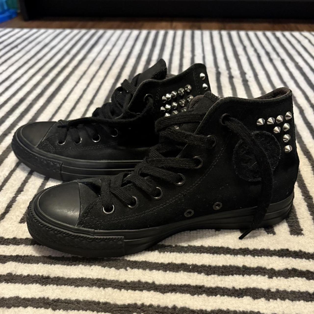 Black studded Converse trainers #goth #punk | Depop