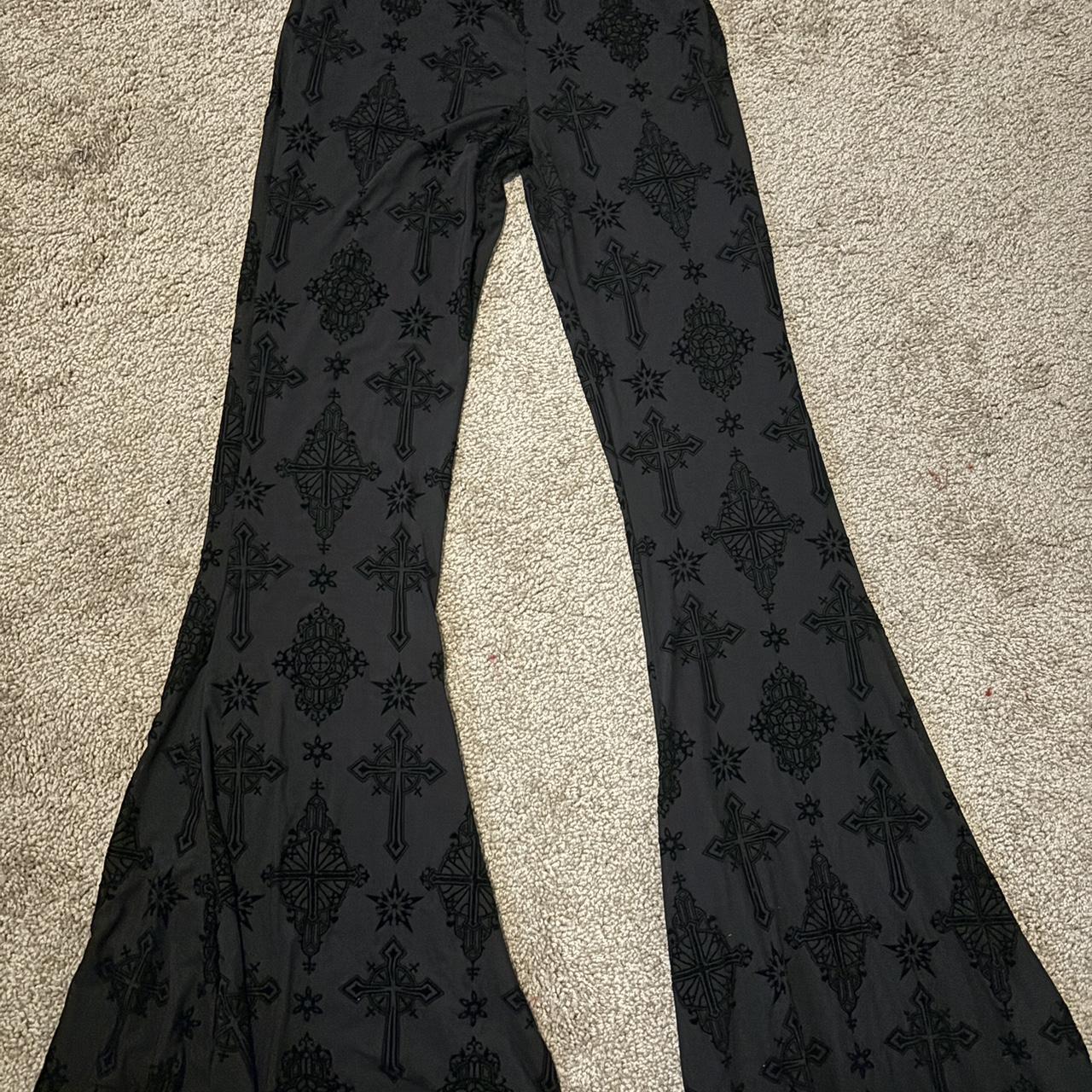 Killstar mesh crucifix flare pants Gently used.... - Depop
