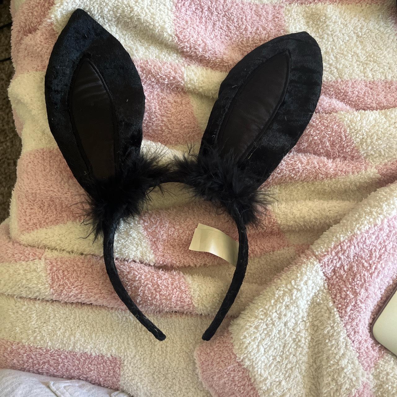 Black bunny ears with velvet and satin like material - Depop