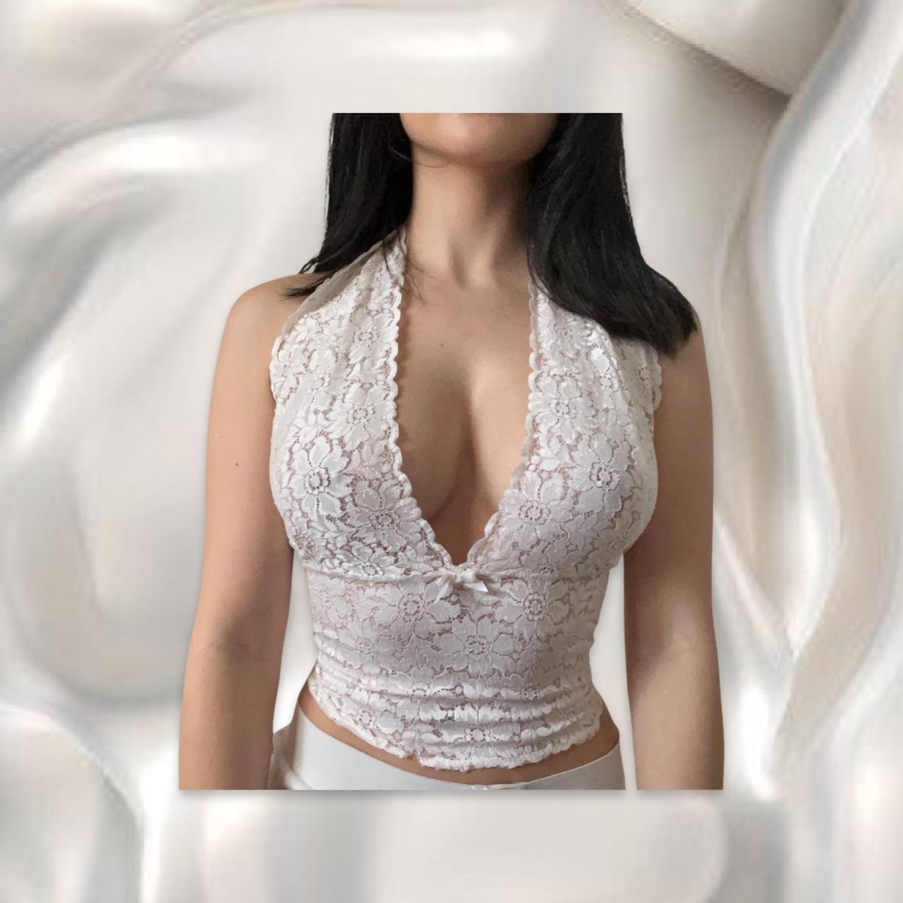Vintage White Lace Halter Top White Floral Lace Depop