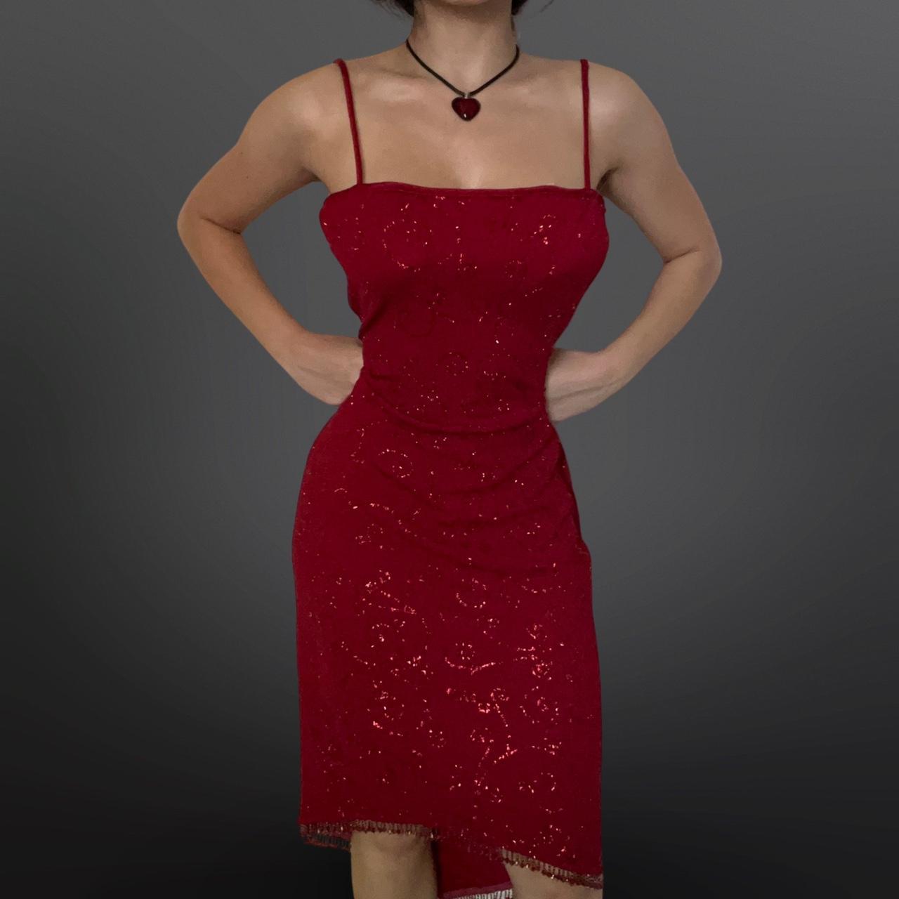 Vintage red dress with beads at the bottom Red... - Depop