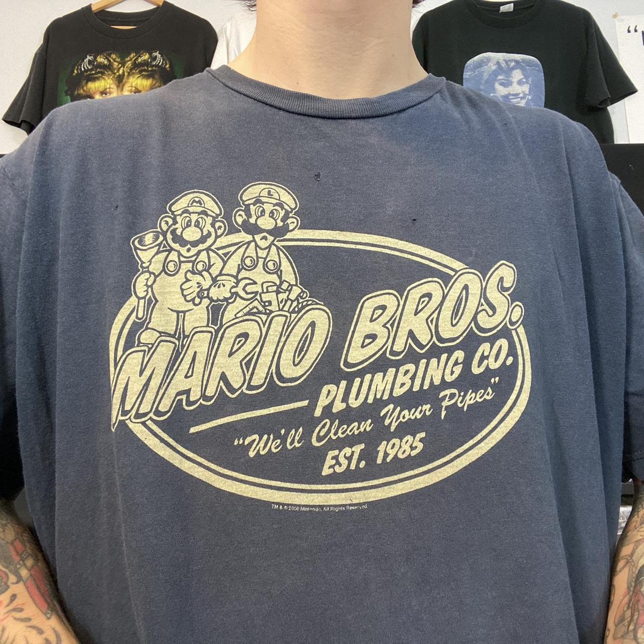 faded navy blue 2000’s MARIO BROS nintendo graphic... - Depop