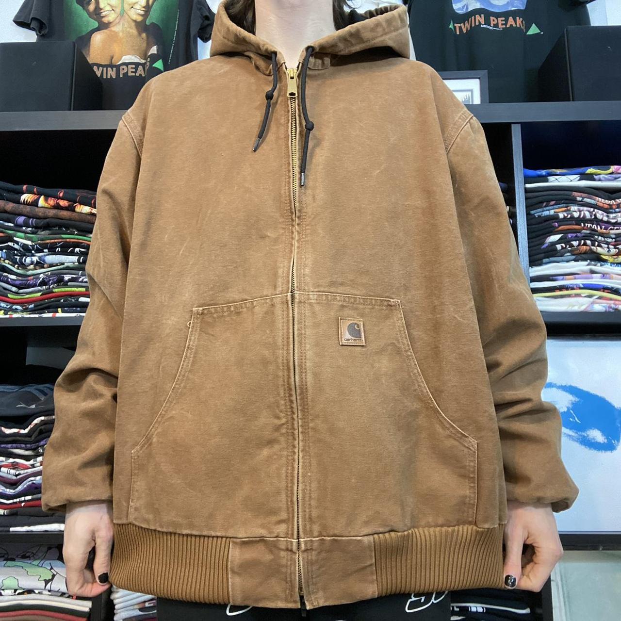 tan-ish / caramel brown zip up hooded CARHARTT... - Depop