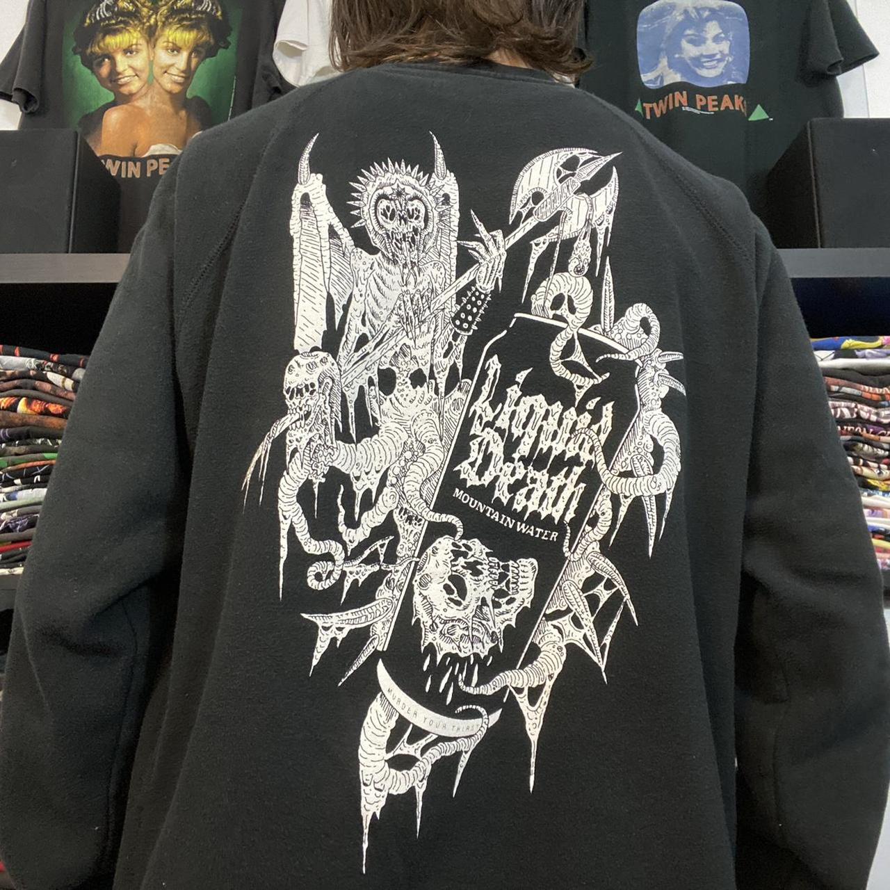 black LIQUID DEATH mountain water skeleton mid... - Depop