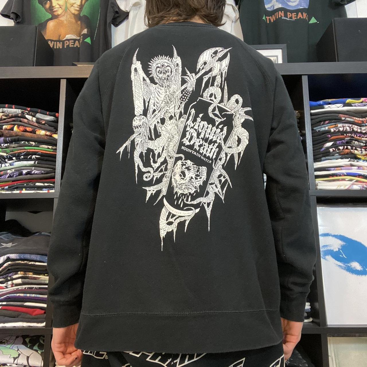 black LIQUID DEATH mountain water skeleton mid... - Depop