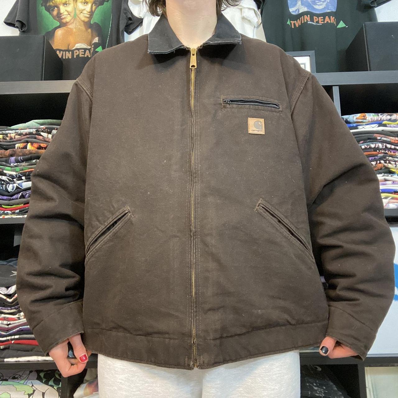 brown blanket lined CARHARTT J97 DKB zip up... - Depop