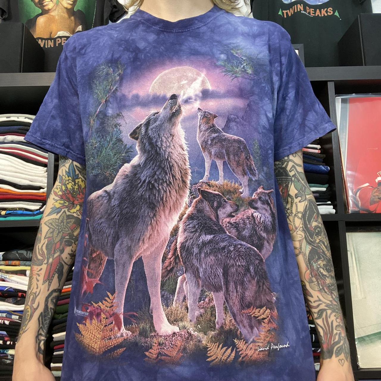 purpleish blue THE MOUNTAIN wolves wolf howling... - Depop