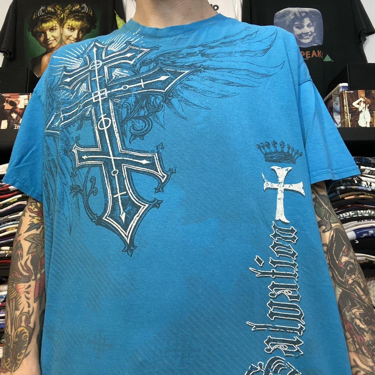 y2k vintage style 2000s cyan blue SALVATION cross... - Depop