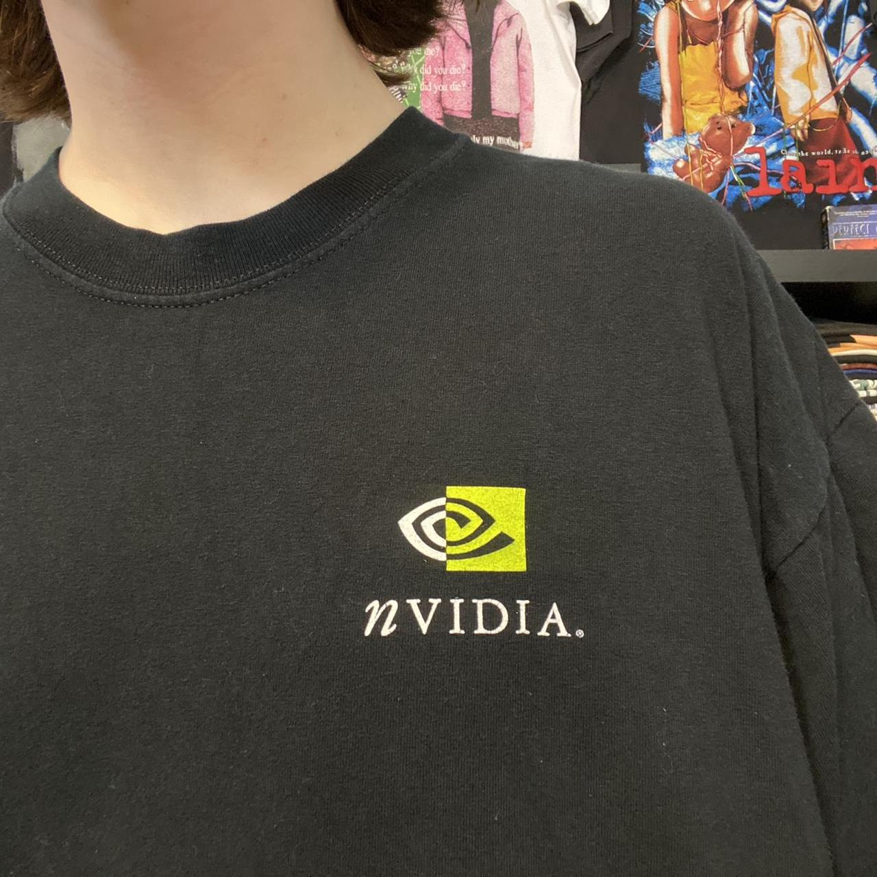 y2k vintage black NVIDIA computer promo tech tee... | Depop