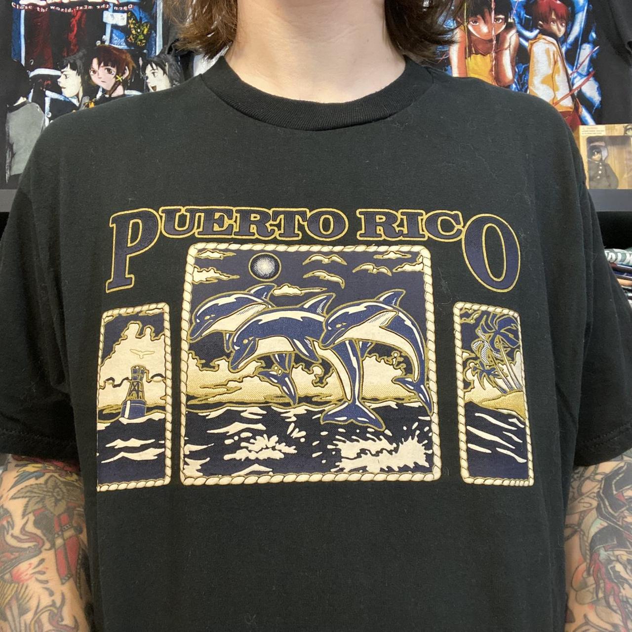 vintage 90s black PUERTO RICO dolphins ocean... | Depop