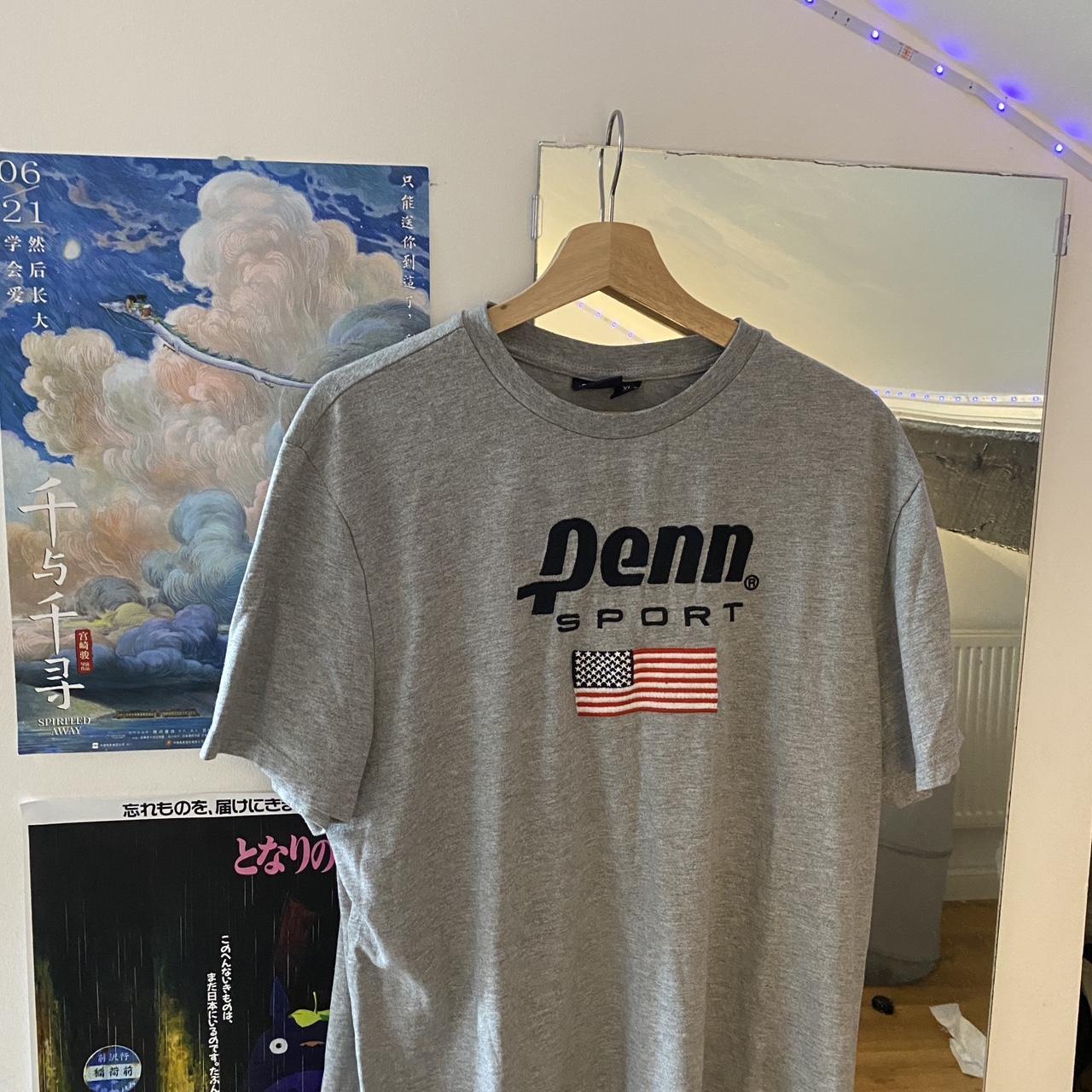 Penn sport tee Grey/blue/white size XL condition... - Depop