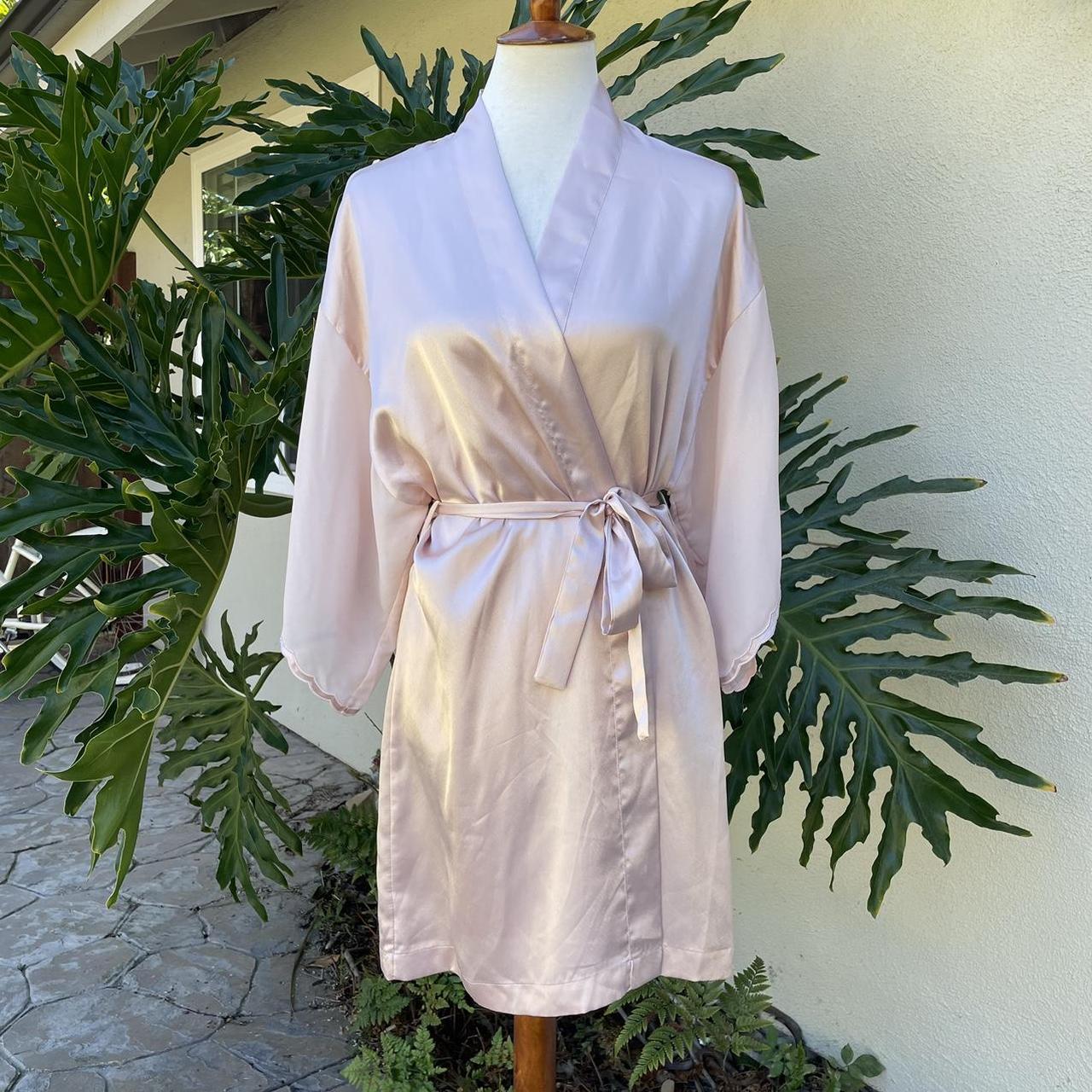 90’s vintage light pink silky robe with sheer... - Depop