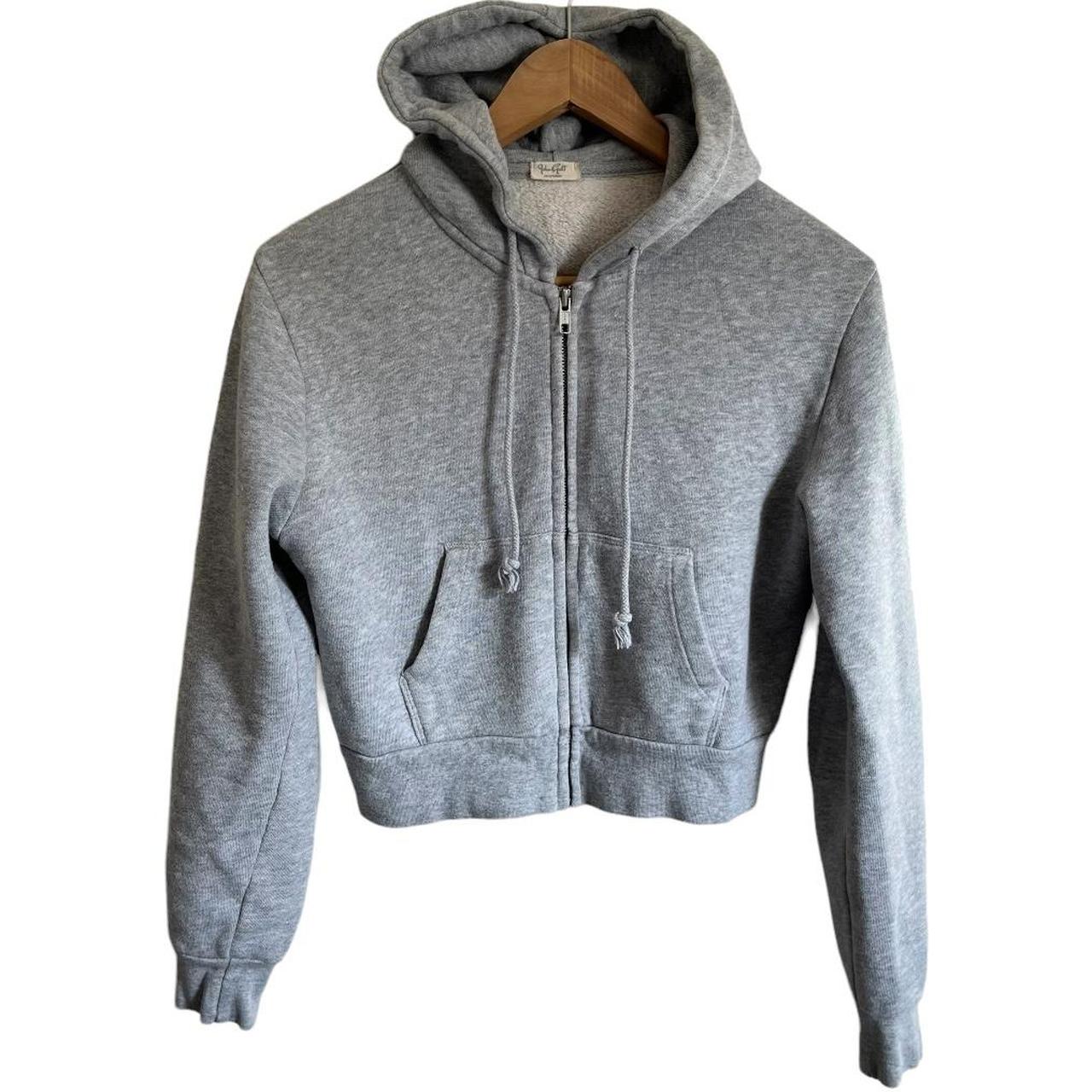 Brandy Melville Cropped Grey Zip Up Jacket Size:... - Depop