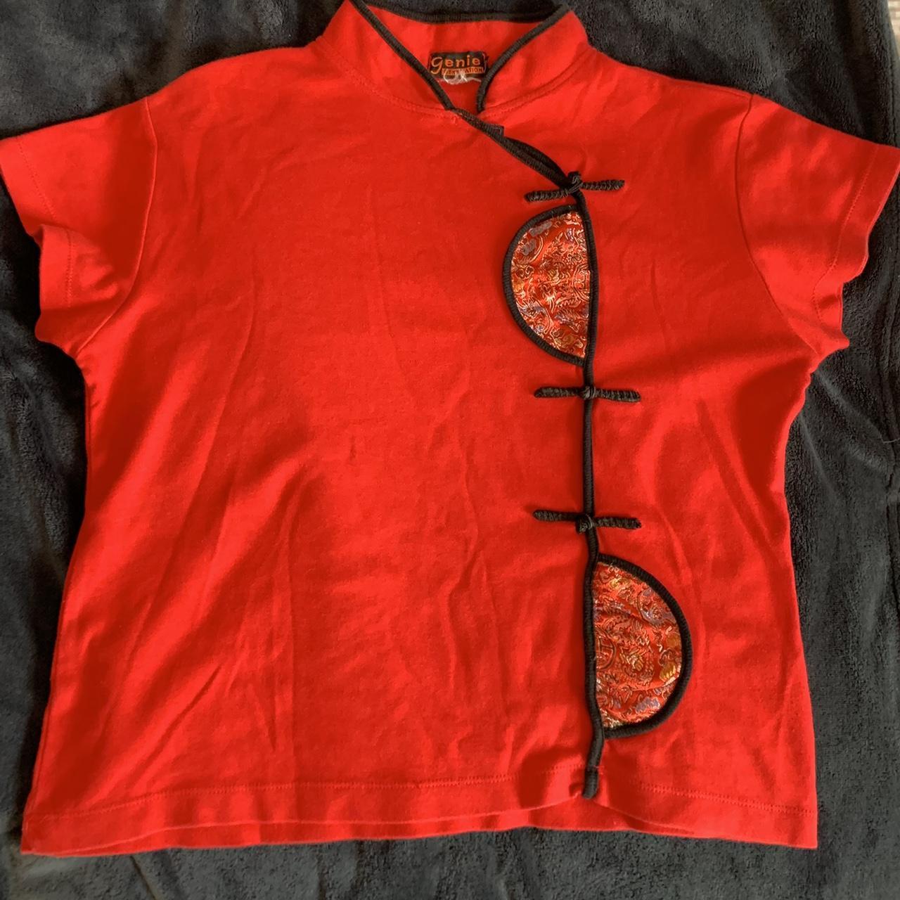 Gorgeous red oriental style top/t-shirt Labeled XL... - Depop