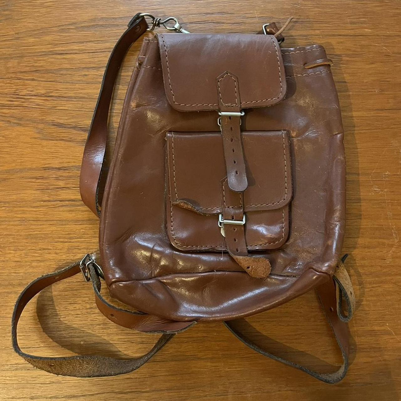 Small vintage brown leather backpack - Depop