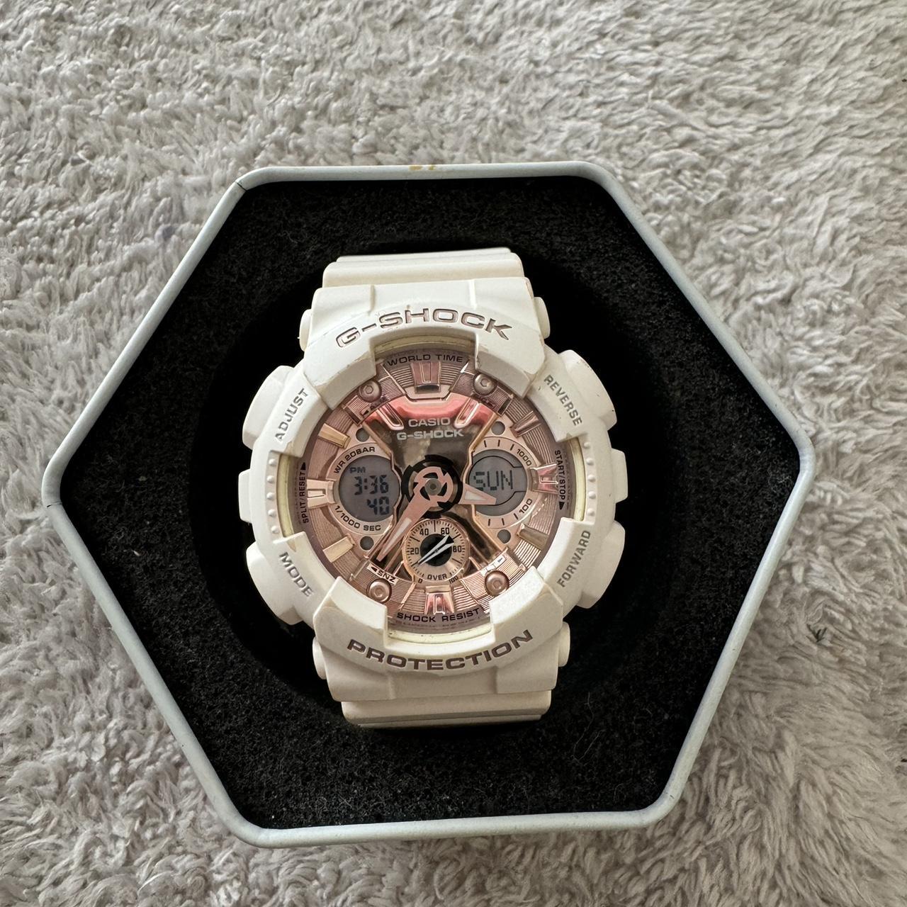 Casio G-Shock White Resin Strap Watch with Rose-Tone... - Depop