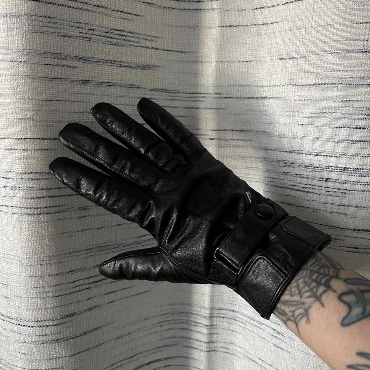Black leather driving gloves Straps on... - Depop