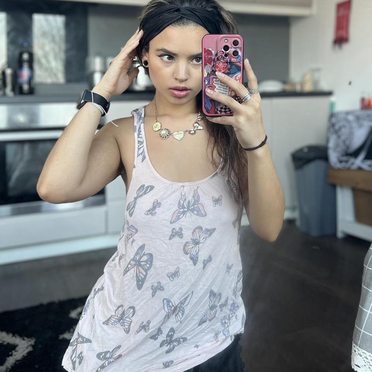 Pastel butterfly tank top Model is 5ft 1, 26”... - Depop