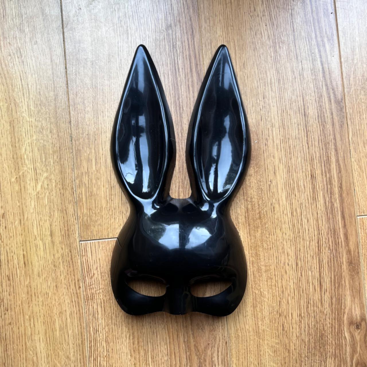 incredible black shiney bunny ear eye mask, perfect... - Depop