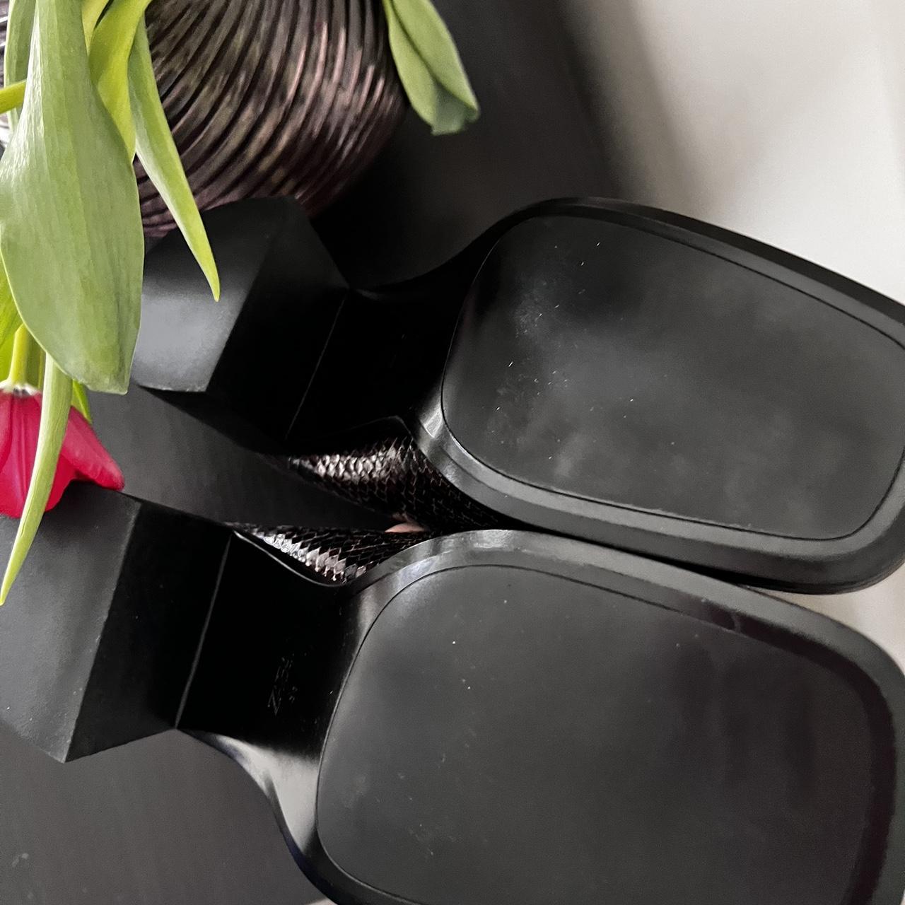 Zara square toe brown snake loafers in heel with... - Depop