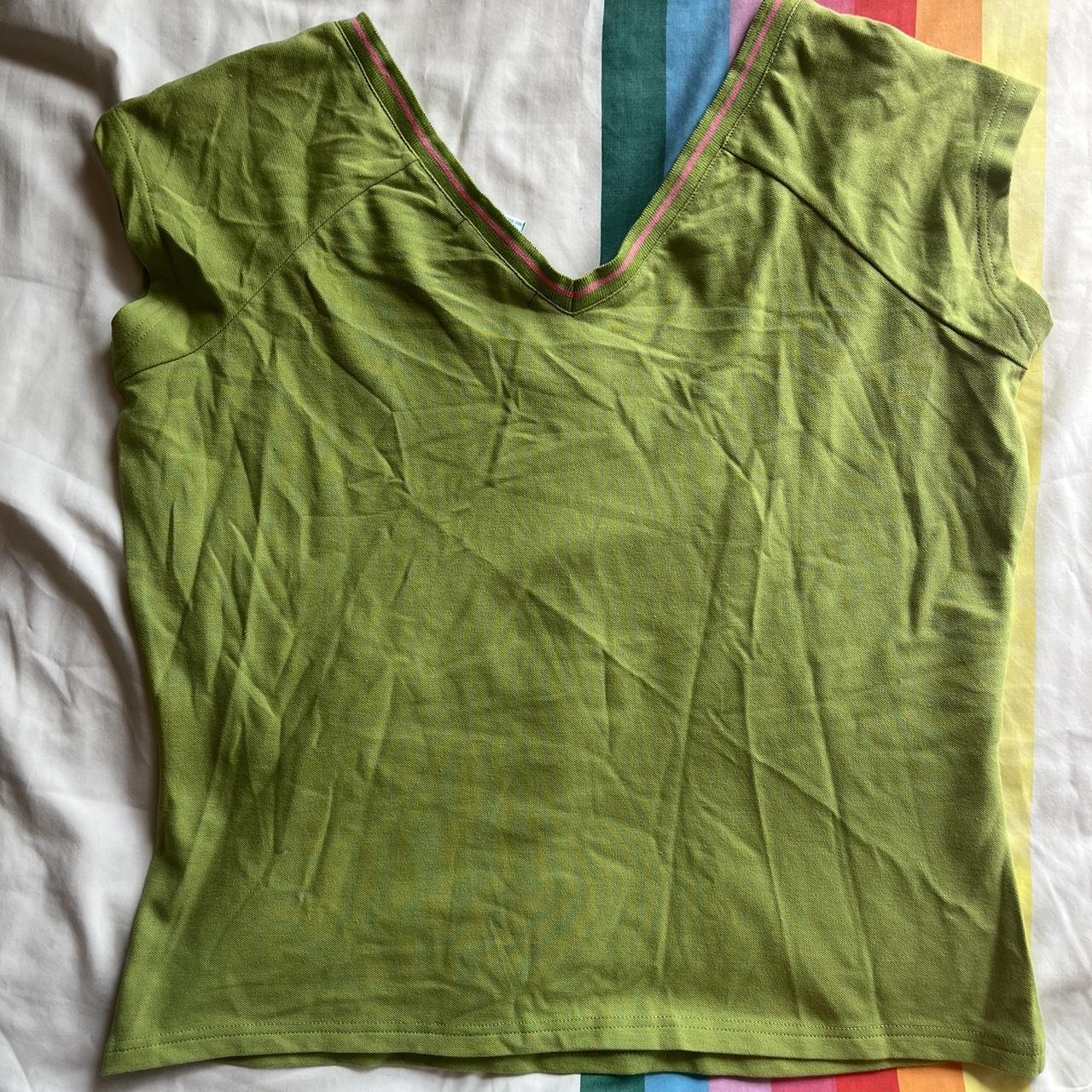 One Step Up Women's Green and Pink Shirt | Depop