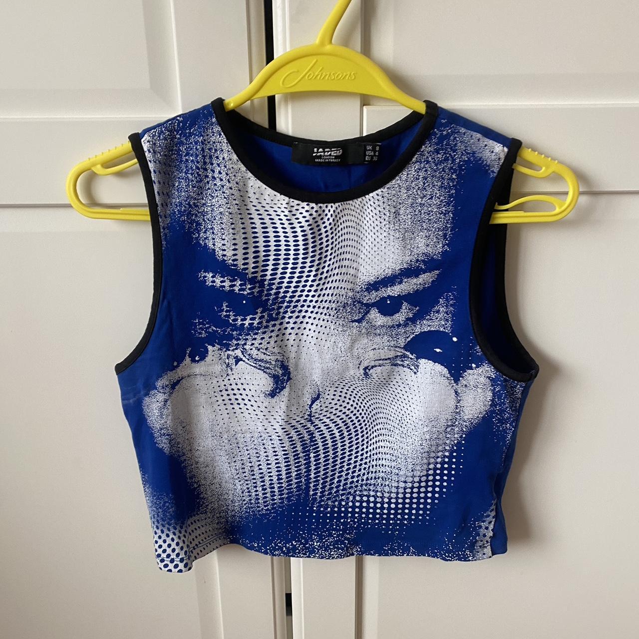 Jaded blue and white graphic tank Jaded blue tank... - Depop