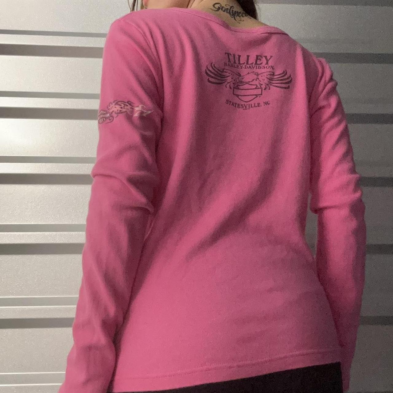 Y2K pink cyber Harley Davidson long sleeve - size... - Depop