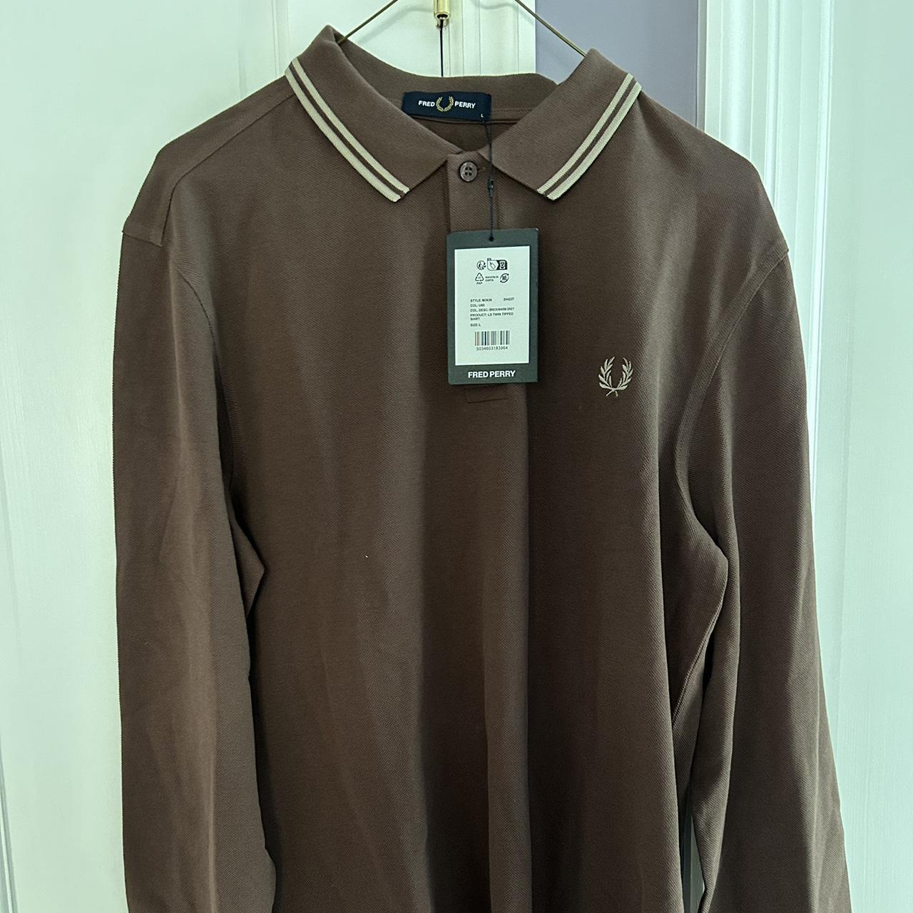 Brand new never worn Fred Perry brown long sleeve... - Depop