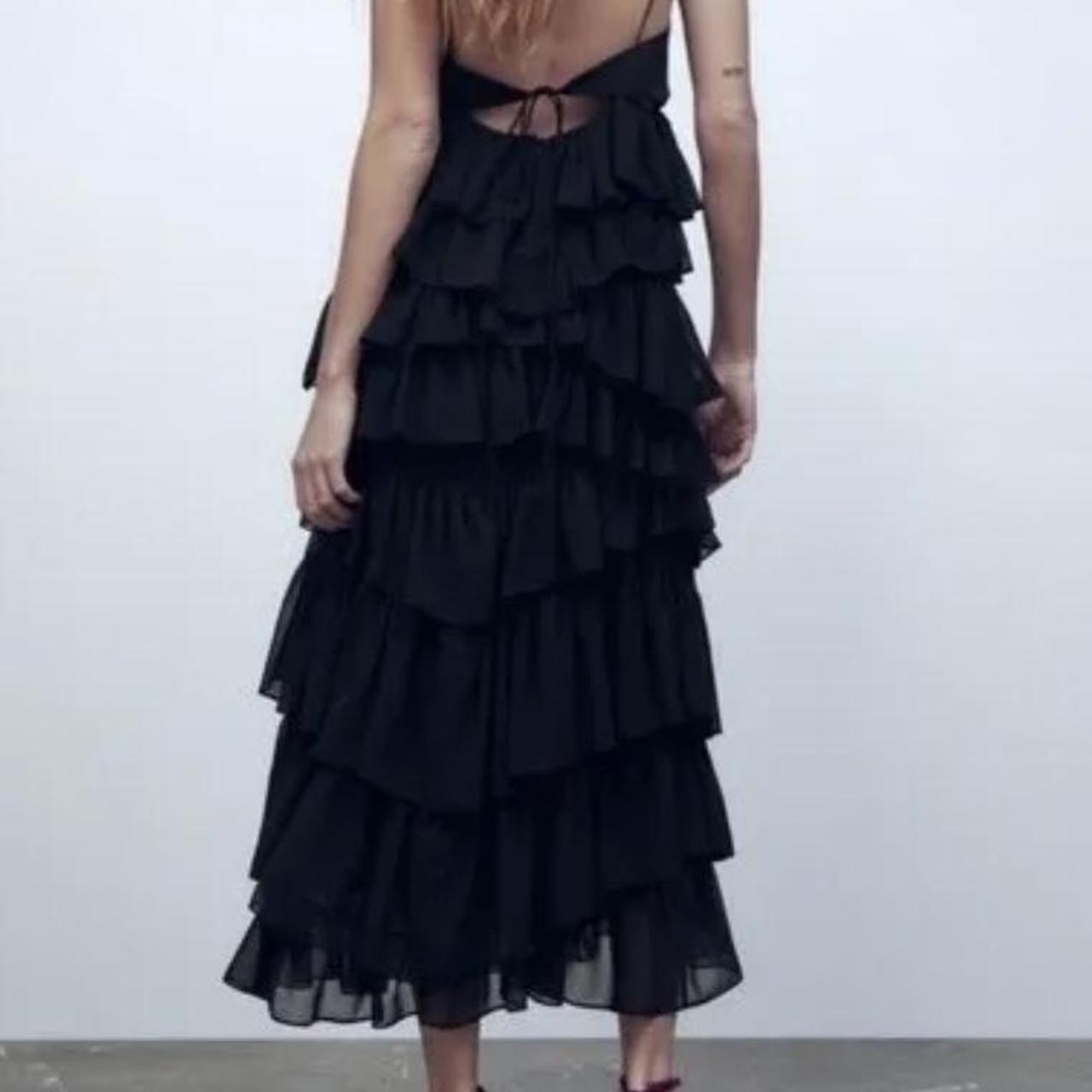 Zara black ruffle tiered dress New without tags Size... - Depop