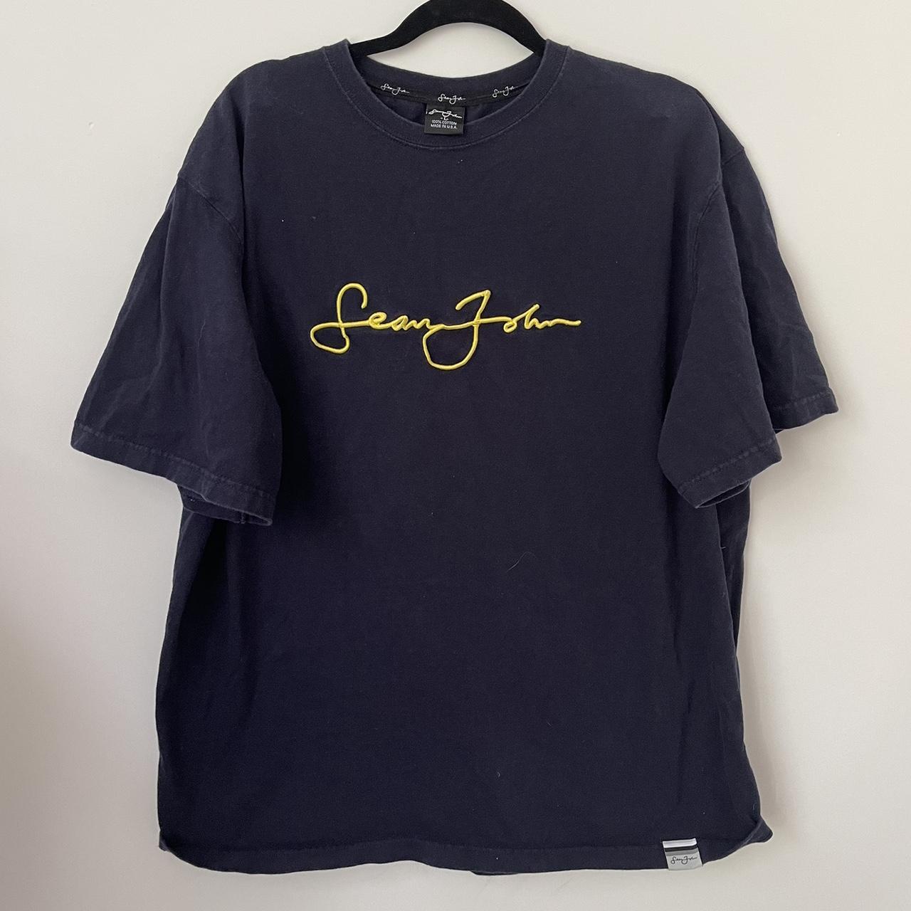 Sean John Men's Navy and Yellow T-shirt | Depop