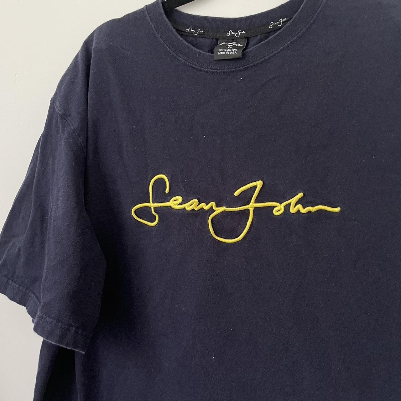 Sean John Men's Navy and Yellow T-shirt | Depop