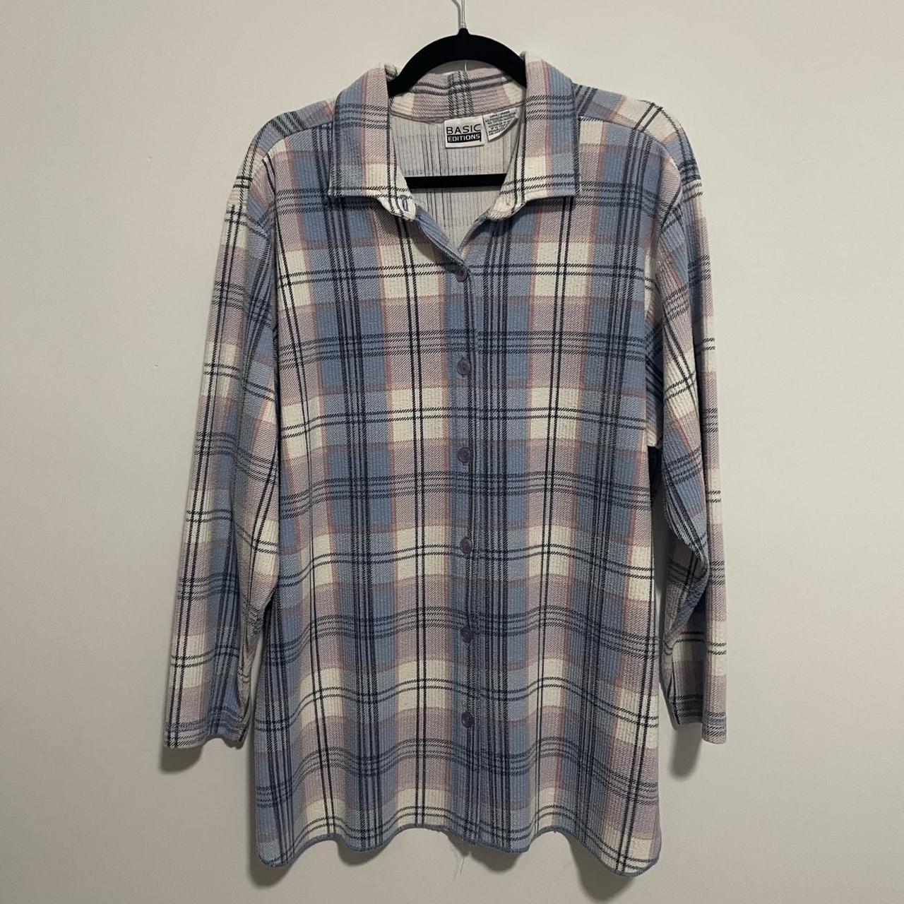 Vintage 90s Basic Editions cotton pastel flannel... - Depop