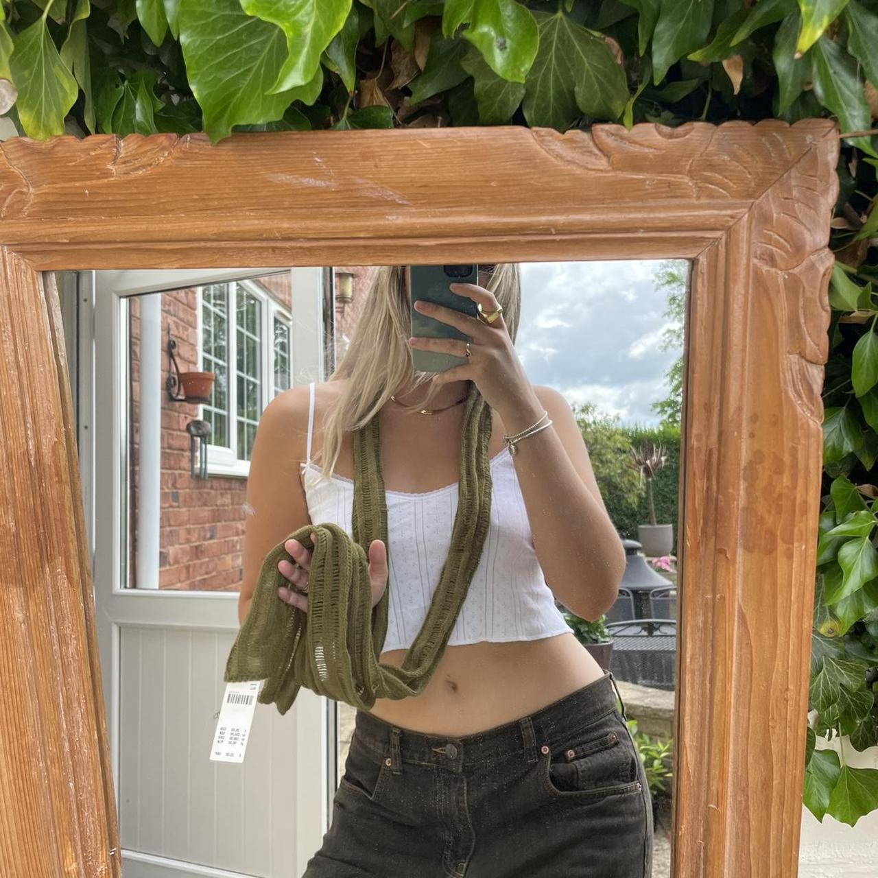 Neck scarf Khaki green knitted hey scarf Urban... - Depop