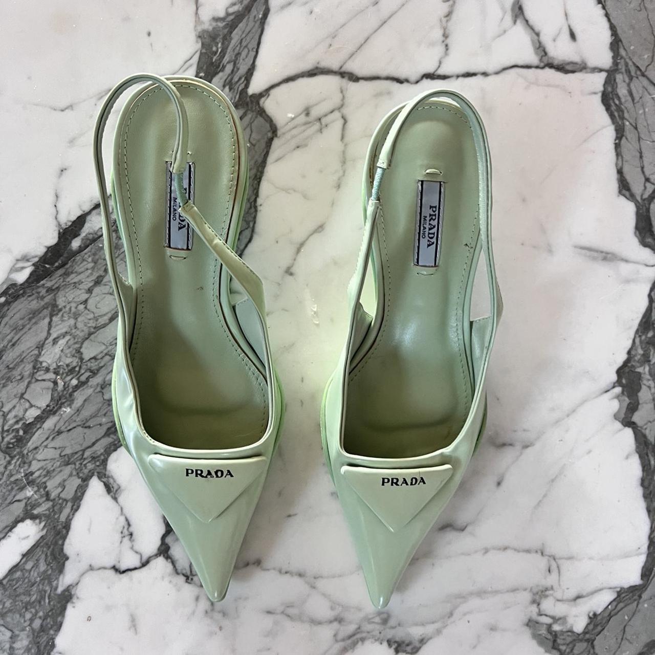 Prada green kitten heels Logo on toe is slightly... - Depop