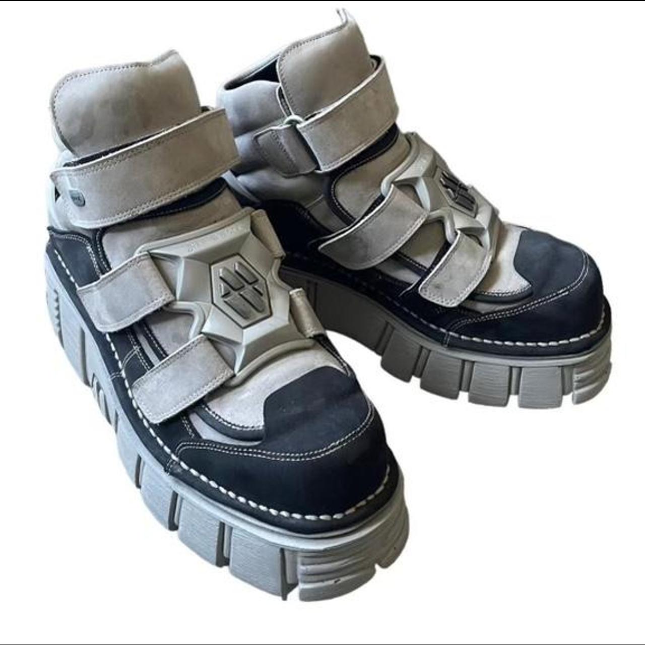 New Rock Men's Grey and Black Boots | Depop