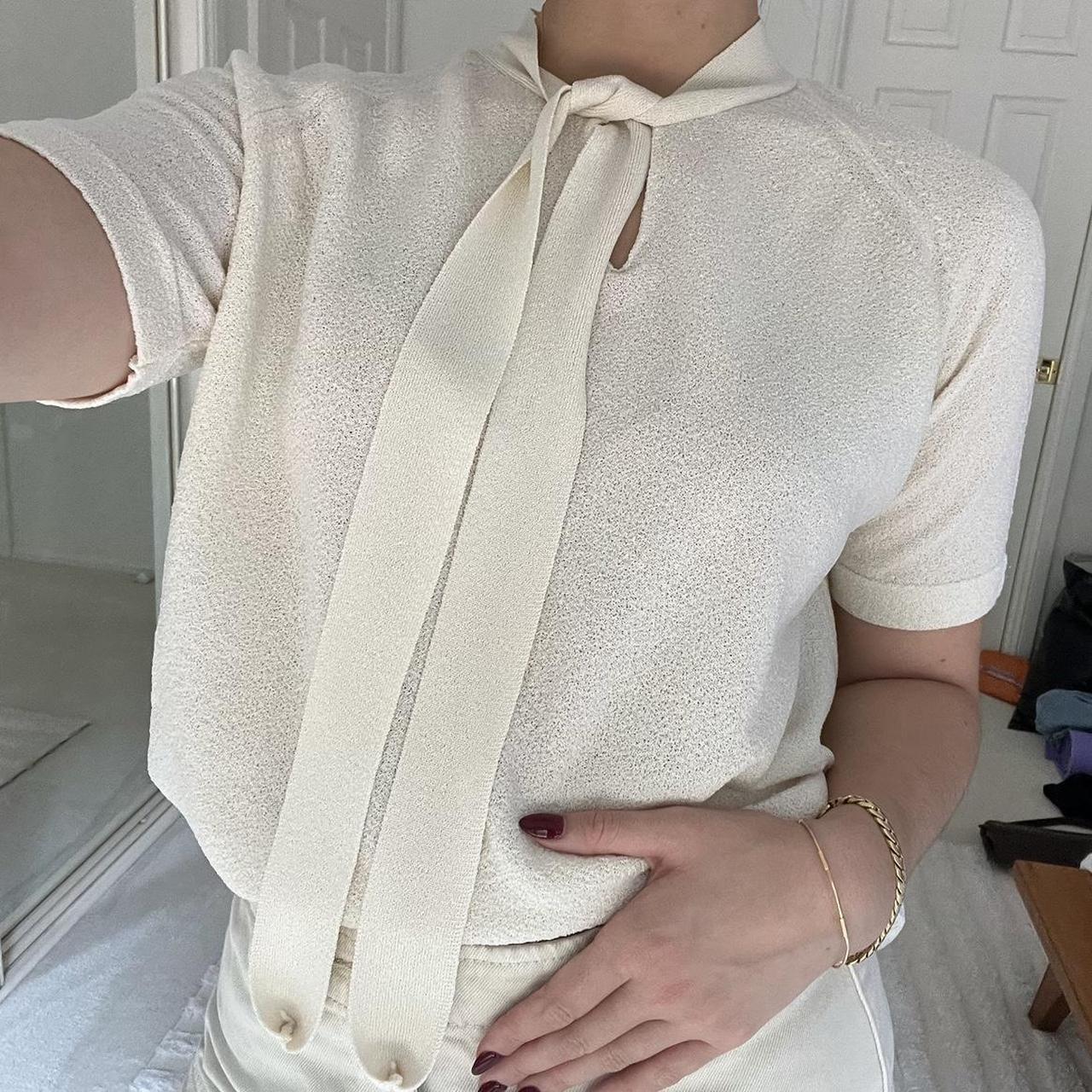 Super luxe Y2K elevated basic tie blouse top Creamy... - Depop