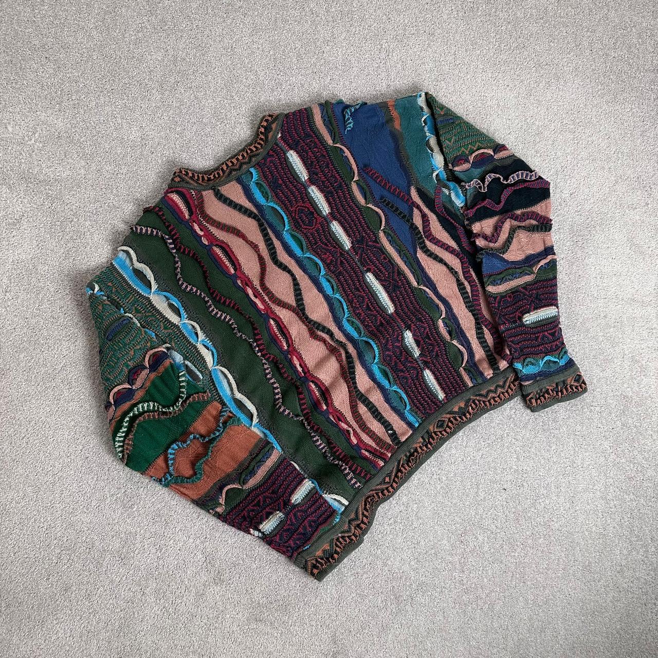Vintage Coogi abstract pattern cable textured knit... - Depop