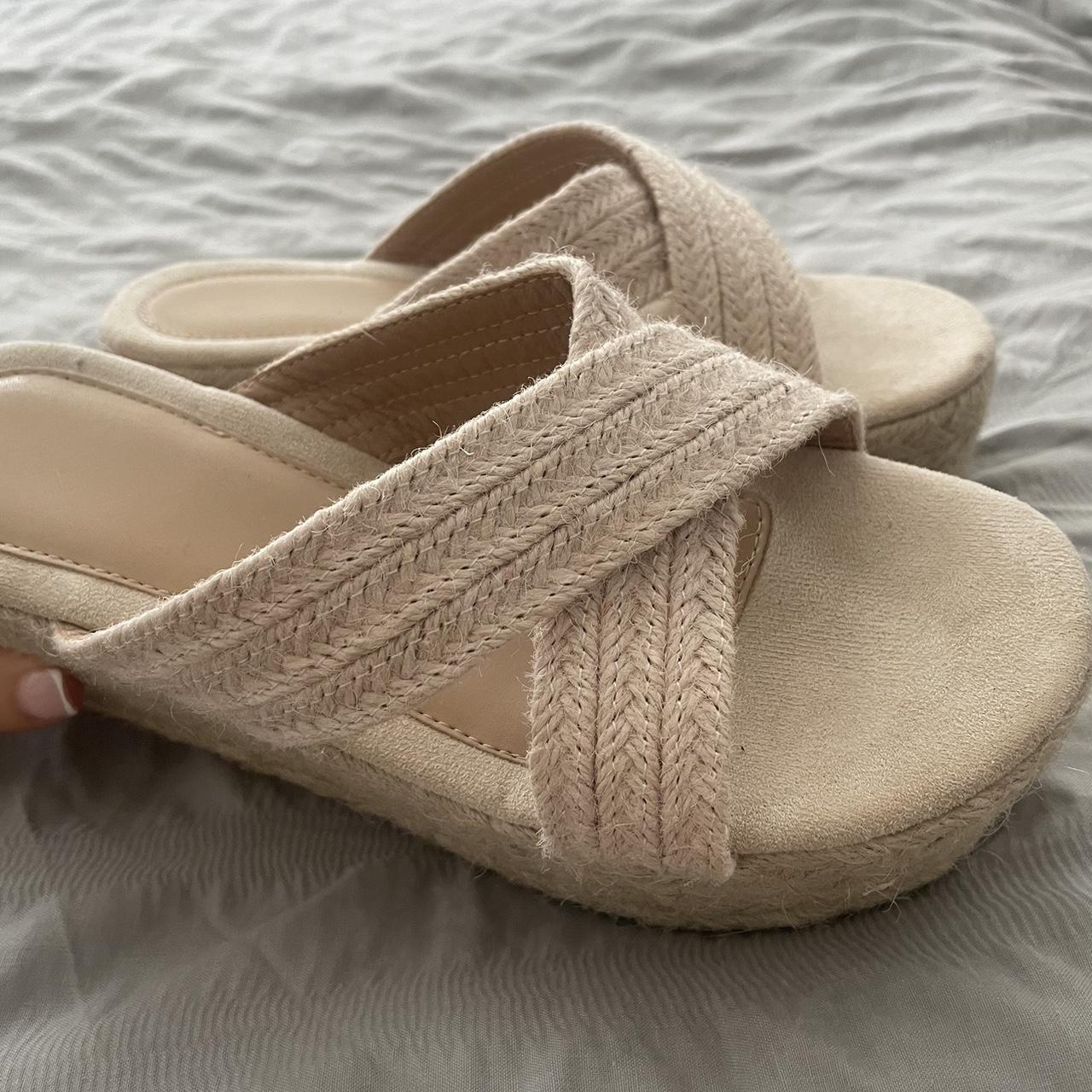 Platform straw sliders/sandals never worn bought 2... - Depop