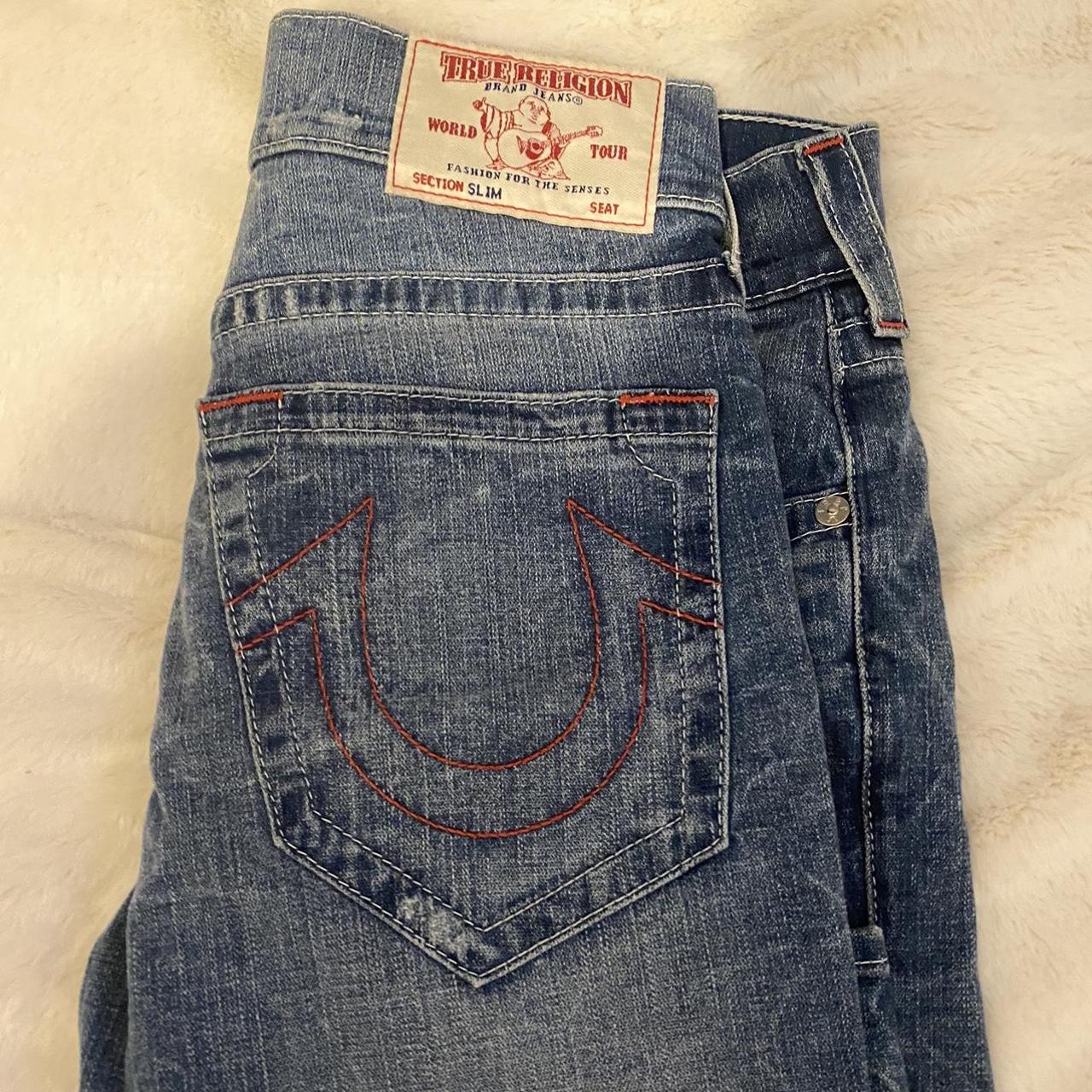True Religion Men's Blue and Red Jeans | Depop